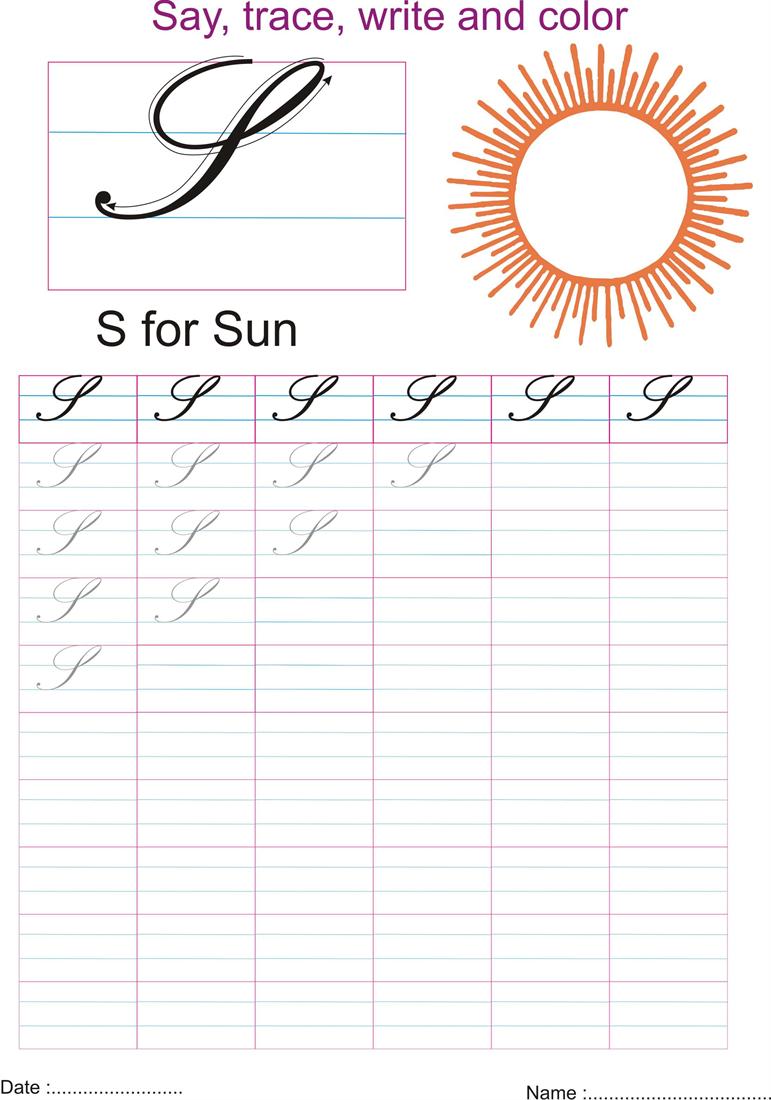 Cursive Captial Letter S Worksheet
