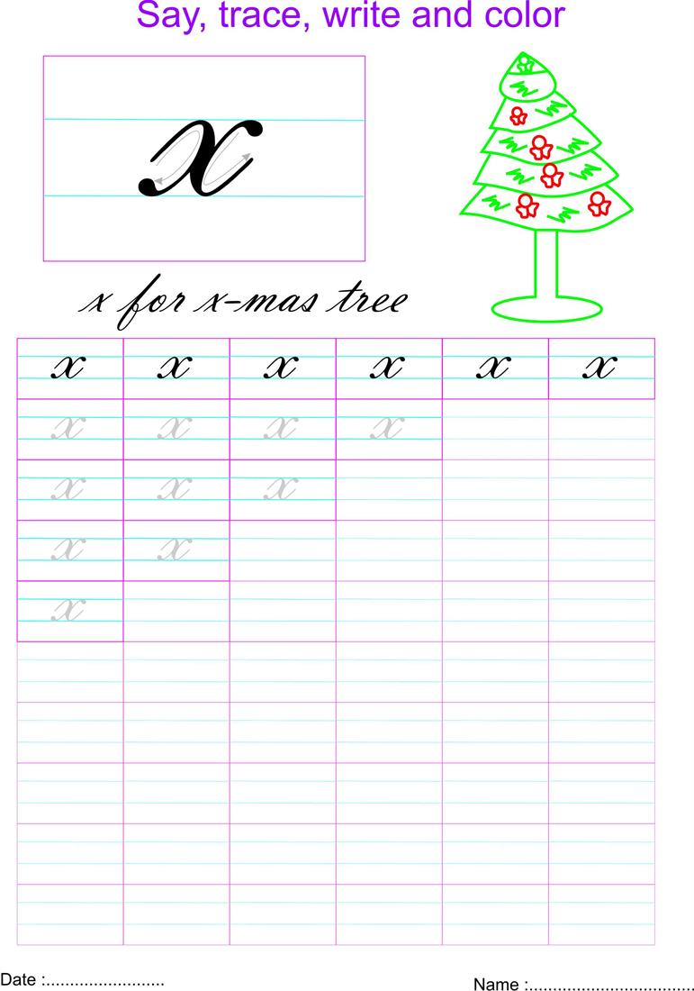 Cursive Small Letter x Worksheet